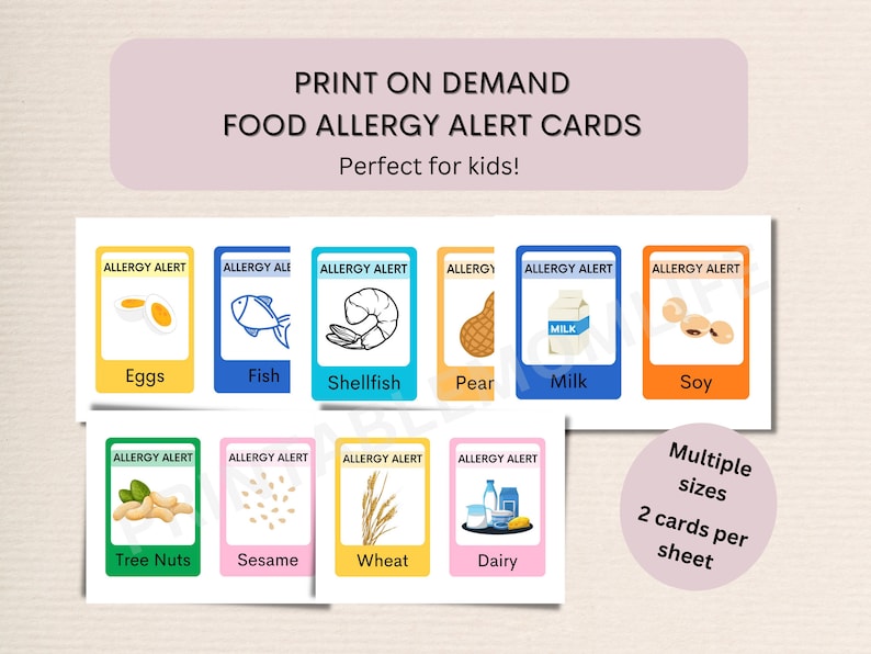 Printable Food Allergy Alert Cards -- Digital Download -- Toddler/kid Food Allergy Alert Cards ...