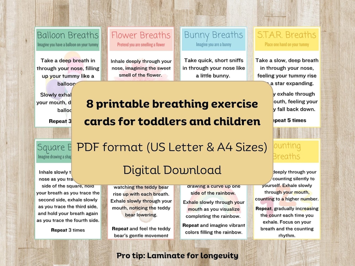 8 Printable Breathing Exercise Cards for Kids -- Digital Download ...