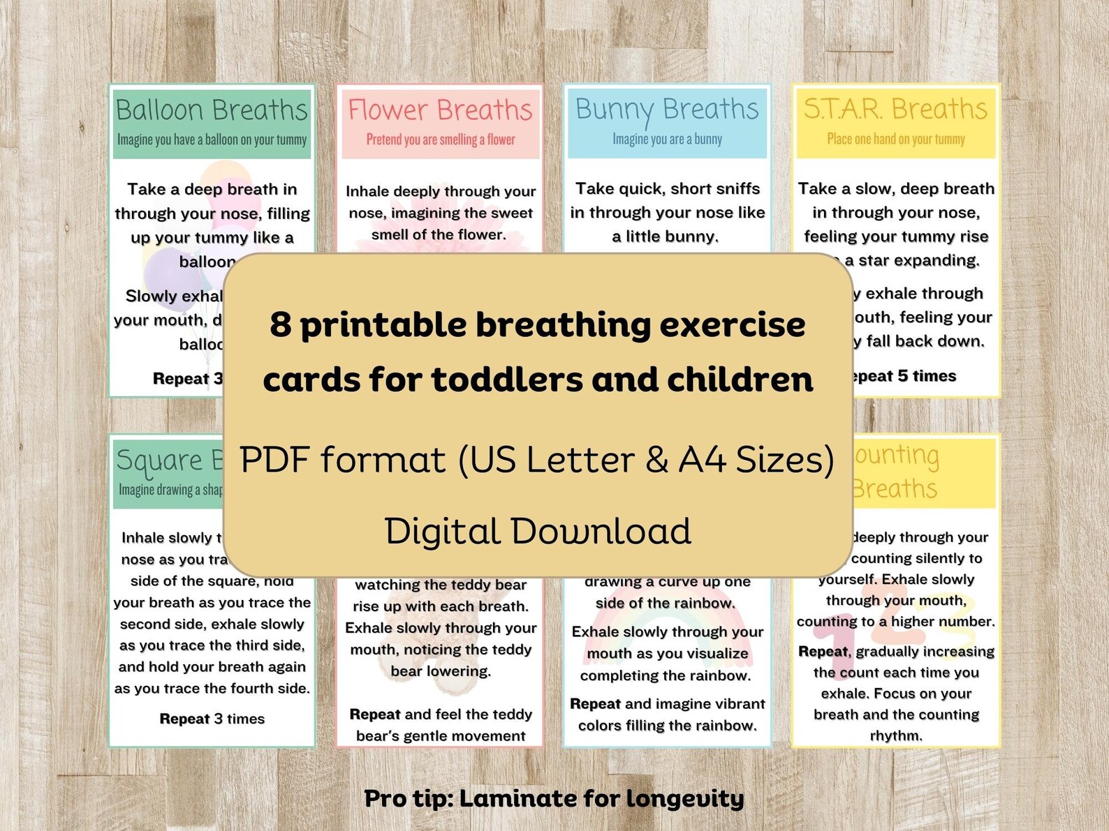 8 Printable Breathing Exercise Cards for Kids -- Digital Download ...