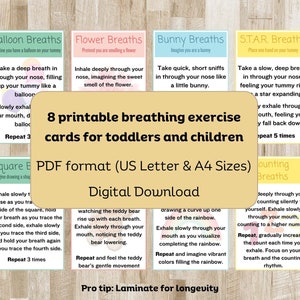 8 Printable Breathing Exercise Cards for Kids -- Digital Download ...