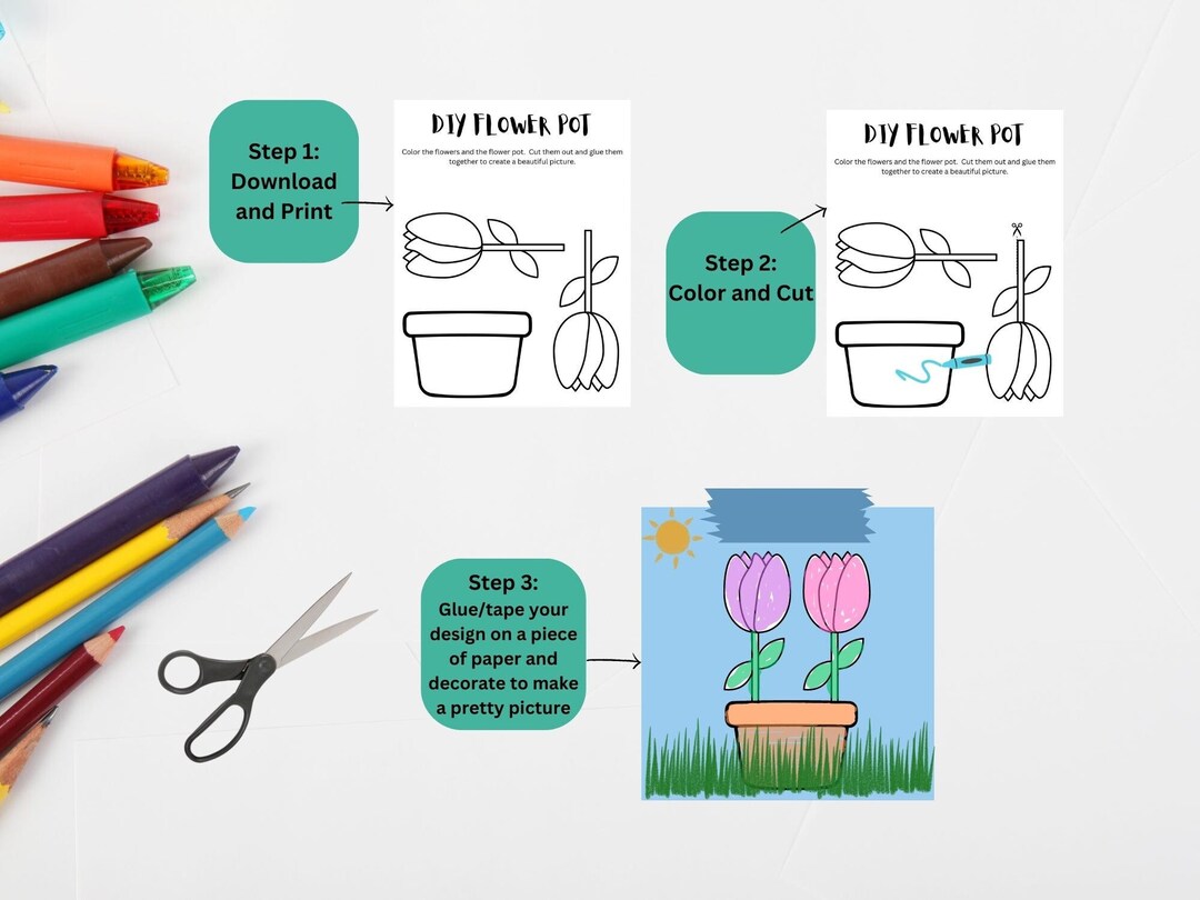 Printable DIY Flower Pot Cut and Color Craft for Kids -- Paper Craft ...