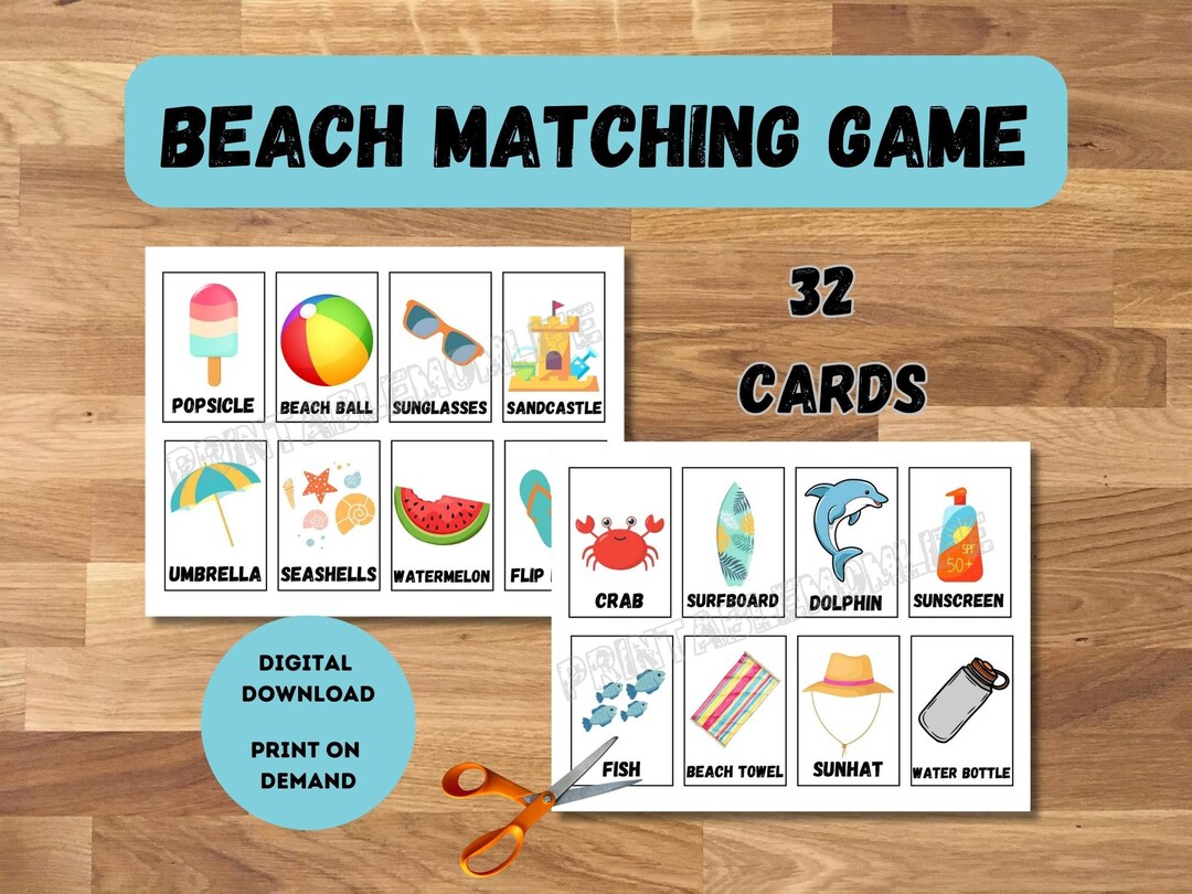 Beach Memory Matching Game Matching Game for Toddlers and - Etsy