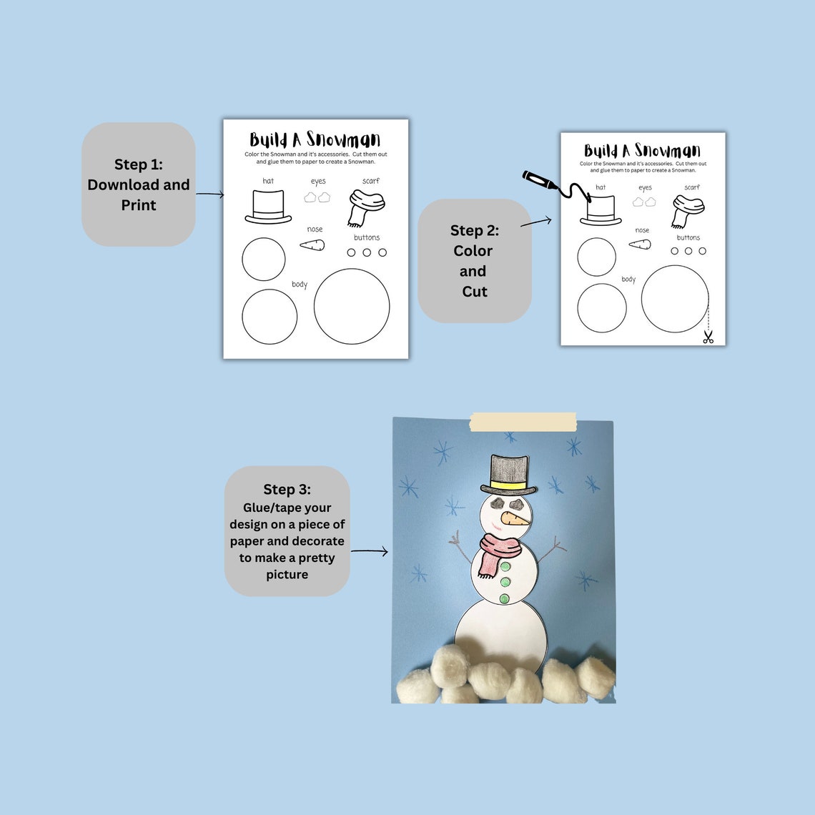 Build A Snowman | Color and Cut Activity | Winter Activities for Kids ...