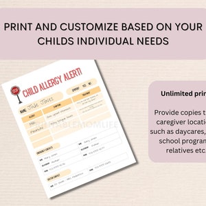 Printable Child Allergy Alert Sheet for Caregivers - Kid Allergy Sheet ...