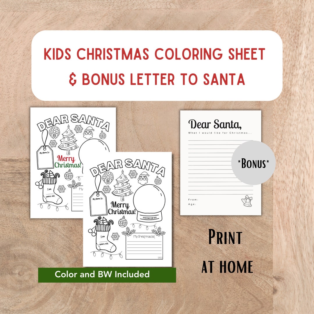 Dear Santa Kids Coloring Sheet Letter to Santa Christmas - Etsy