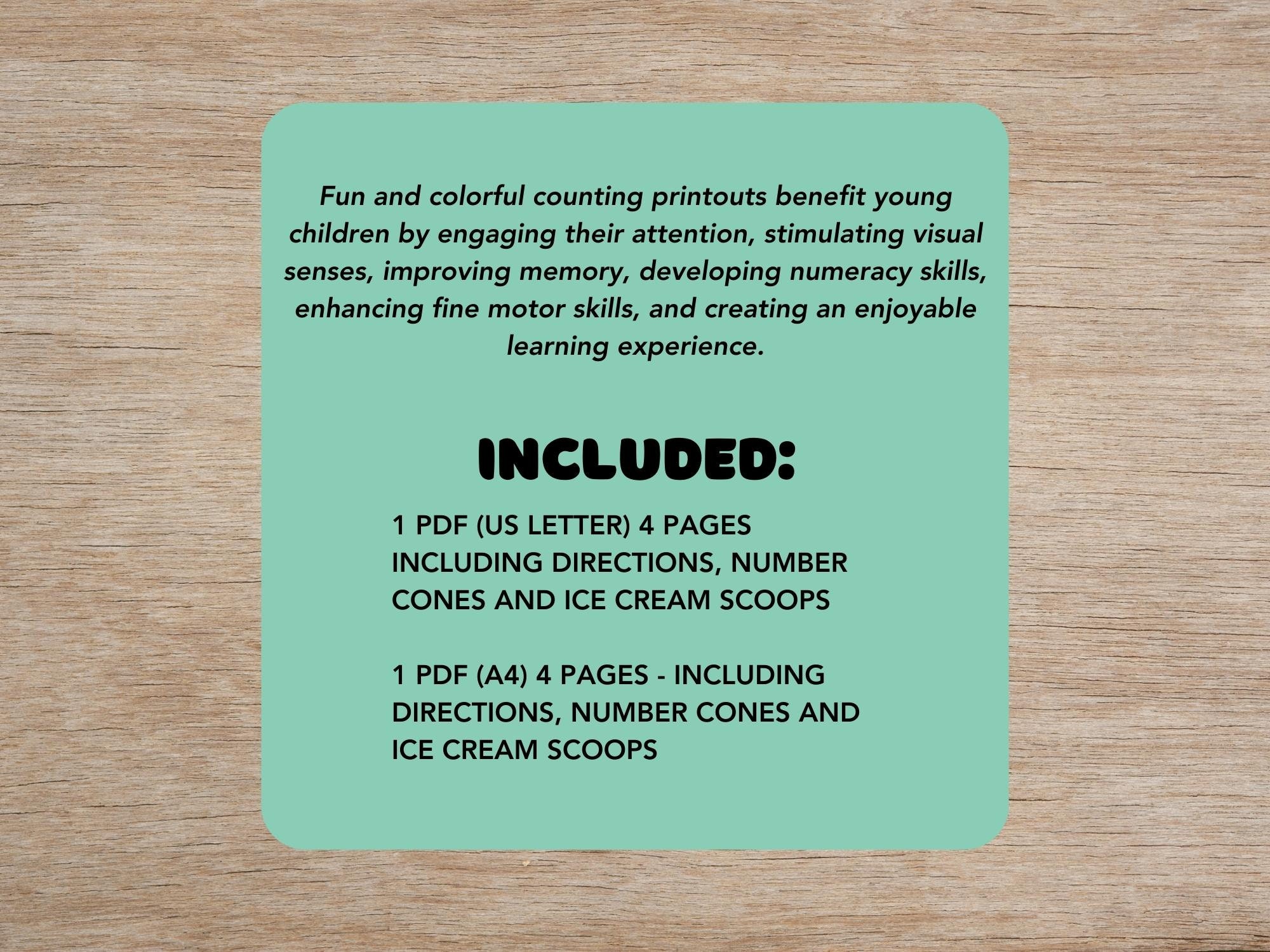 Ice Cream Cone Counting Activity for Young Kids - Digital Download ...