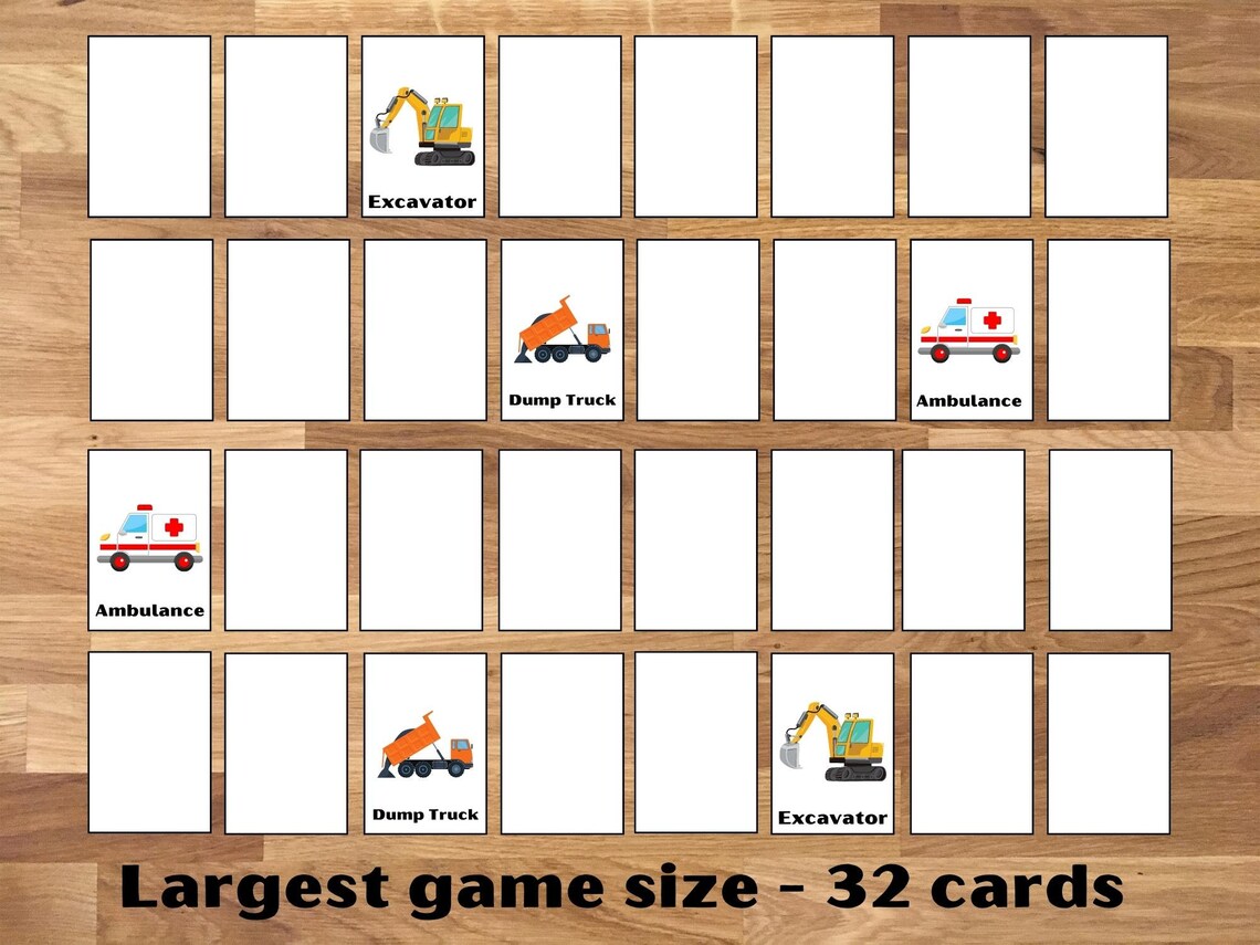 Vehicle Memory Matching Game -- Matching Game for Toddlers and Kids ...