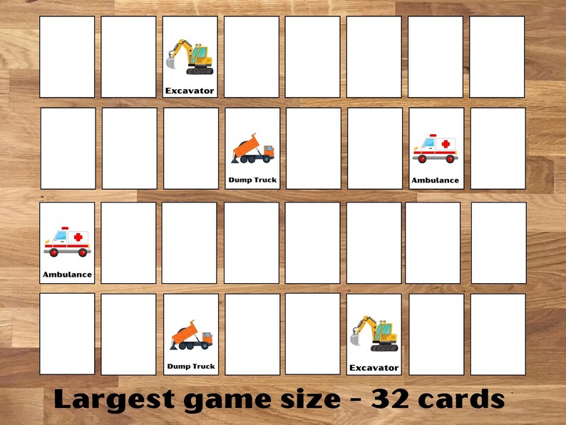 Vehicle Memory Matching Game -- Matching Game for Toddlers and Kids ...