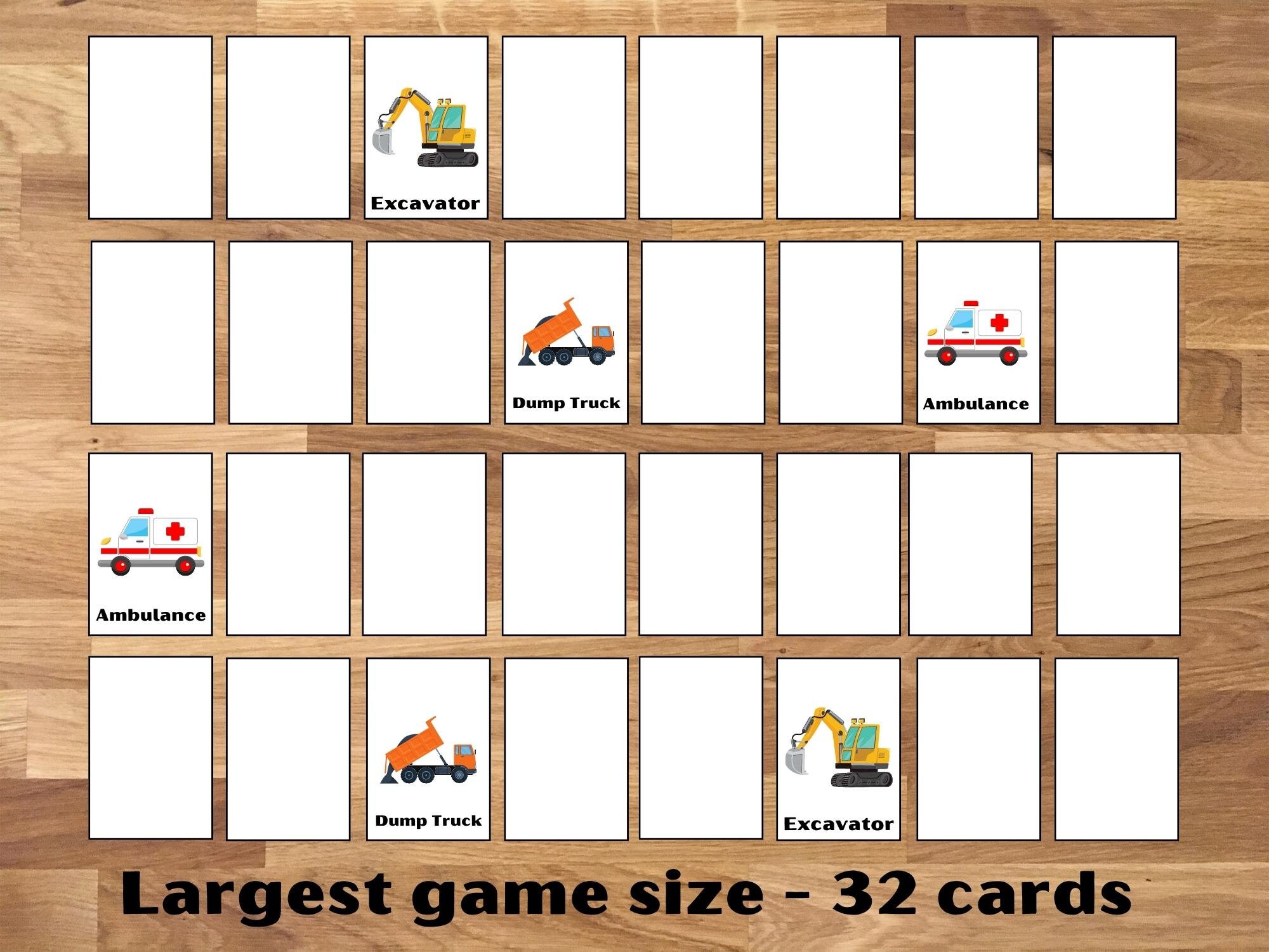 Vehicle Memory Matching Game -- Matching Game for Toddlers and Kids ...