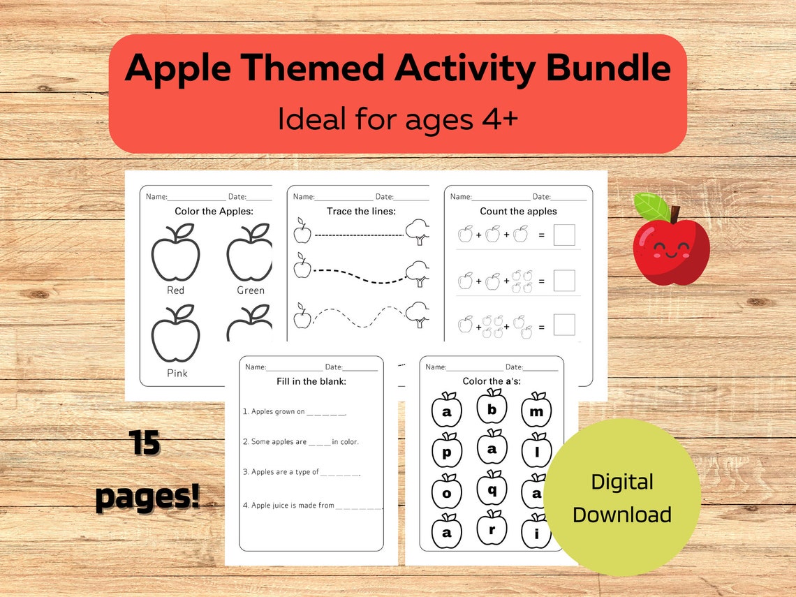 Apple Activity Bundle | Worksheets for Kids | Preschool, Kindergarten ...