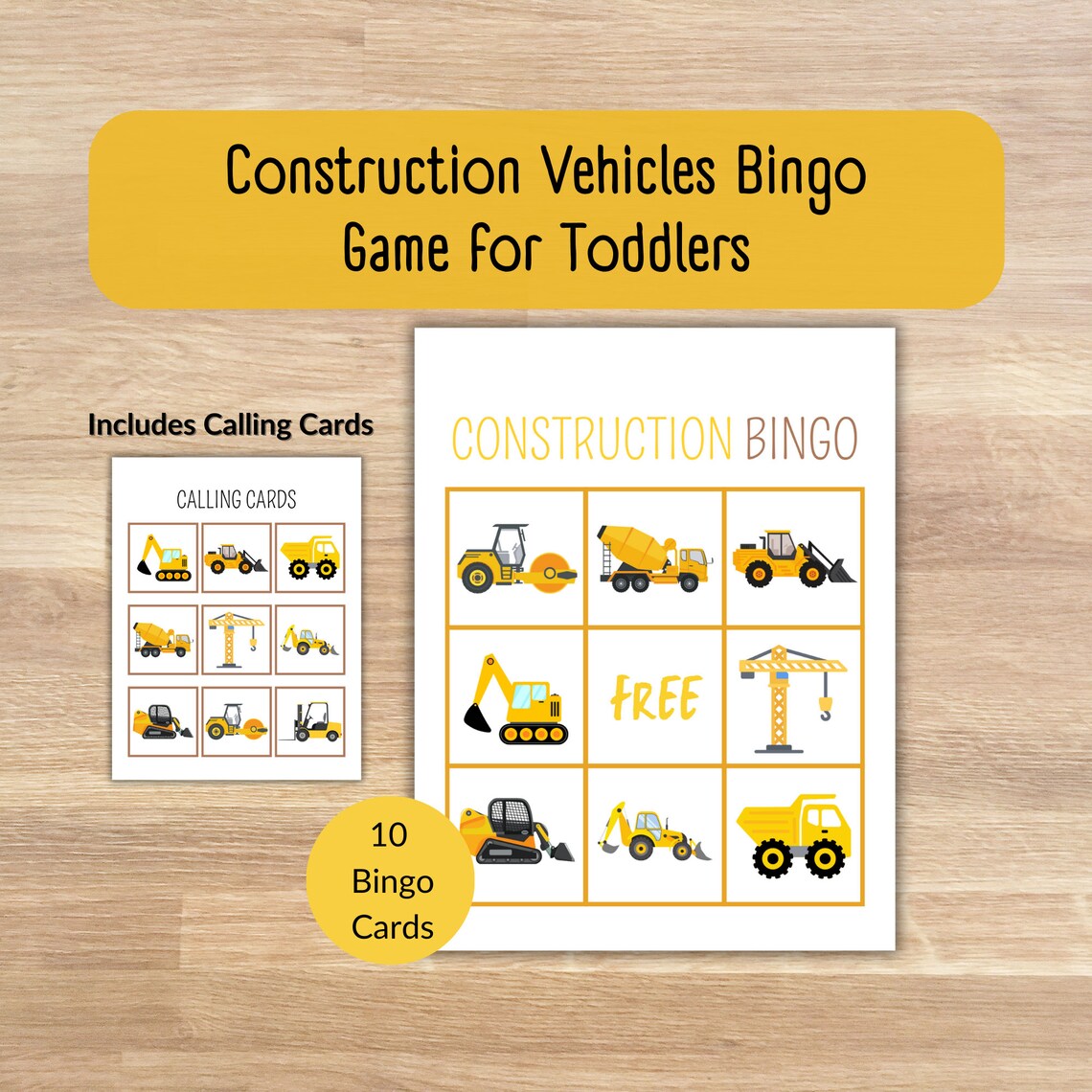 Construction Vehicles Bingo Game | Toddler Bingo Game | Bingo Game for ...