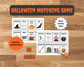Printable Memory Game, Kids Halloween Activity, Matching Games for ...