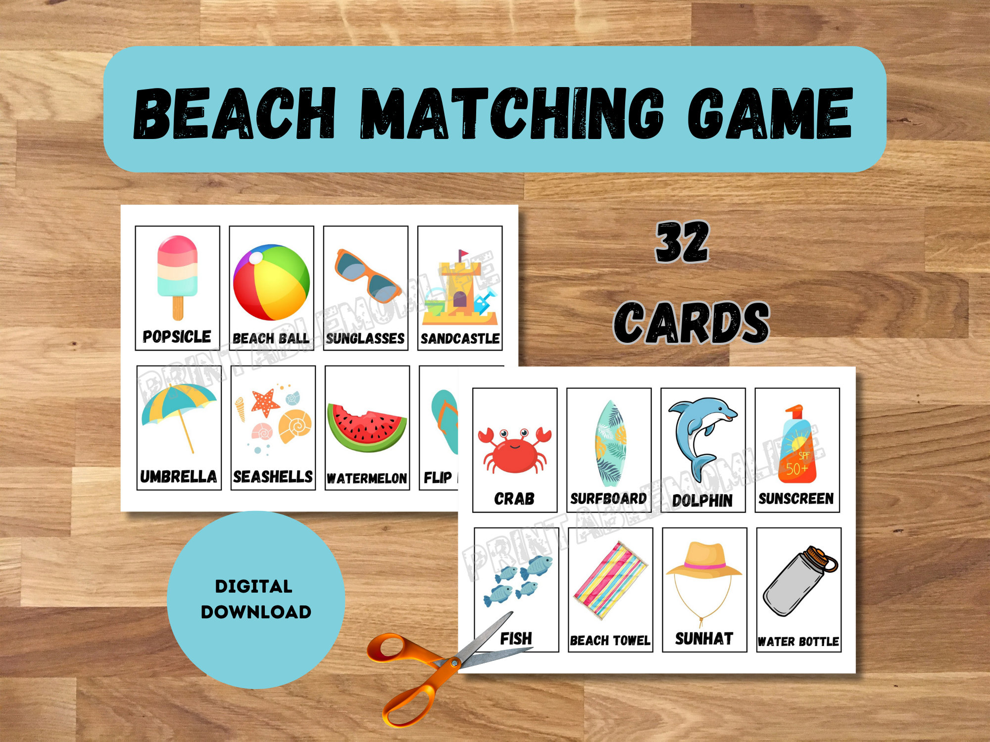 Beach Memory Matching Game -- Matching Game for Toddlers and Kids ...