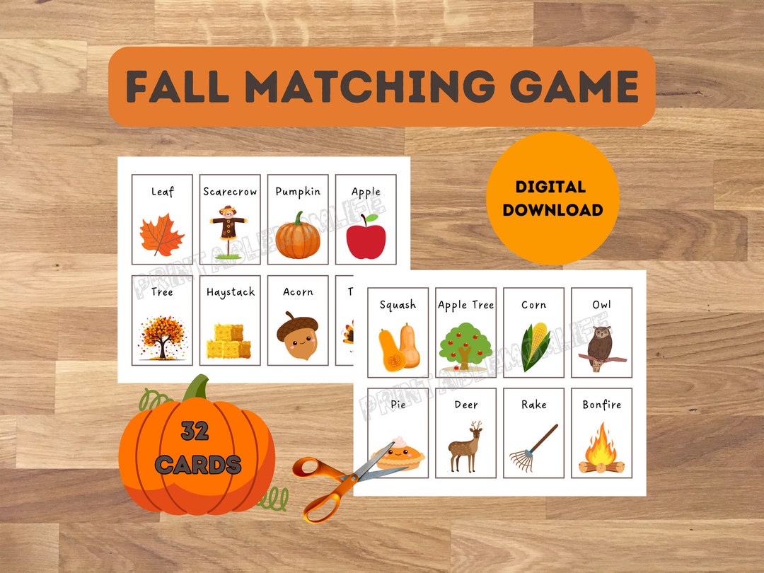 Fall/autumn Matching Game for Toddlers and Kids | Fall Activities ...