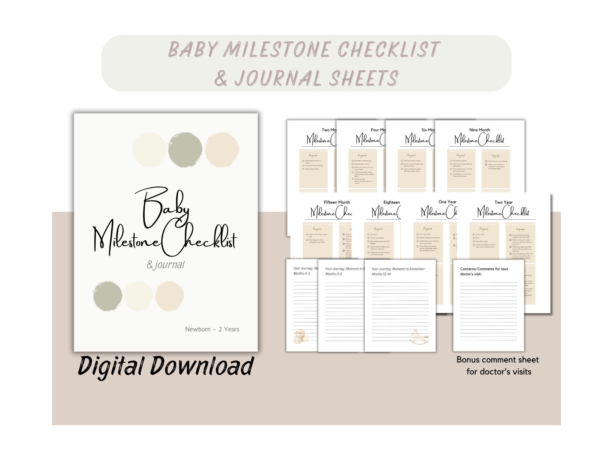 Baby/toddler Milestone Checklist & Journal Birth 2 Years CDC Milestones ...