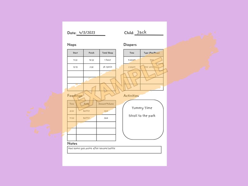 Simple Daily Log for Baby - Basic Daily Log for Baby - Tracker ...