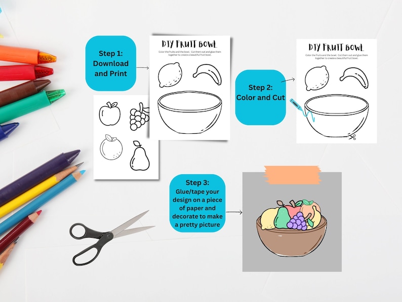 Printable DIY Fruit Bowl Cut and Color Craft for Kids -- Paper Craft ...