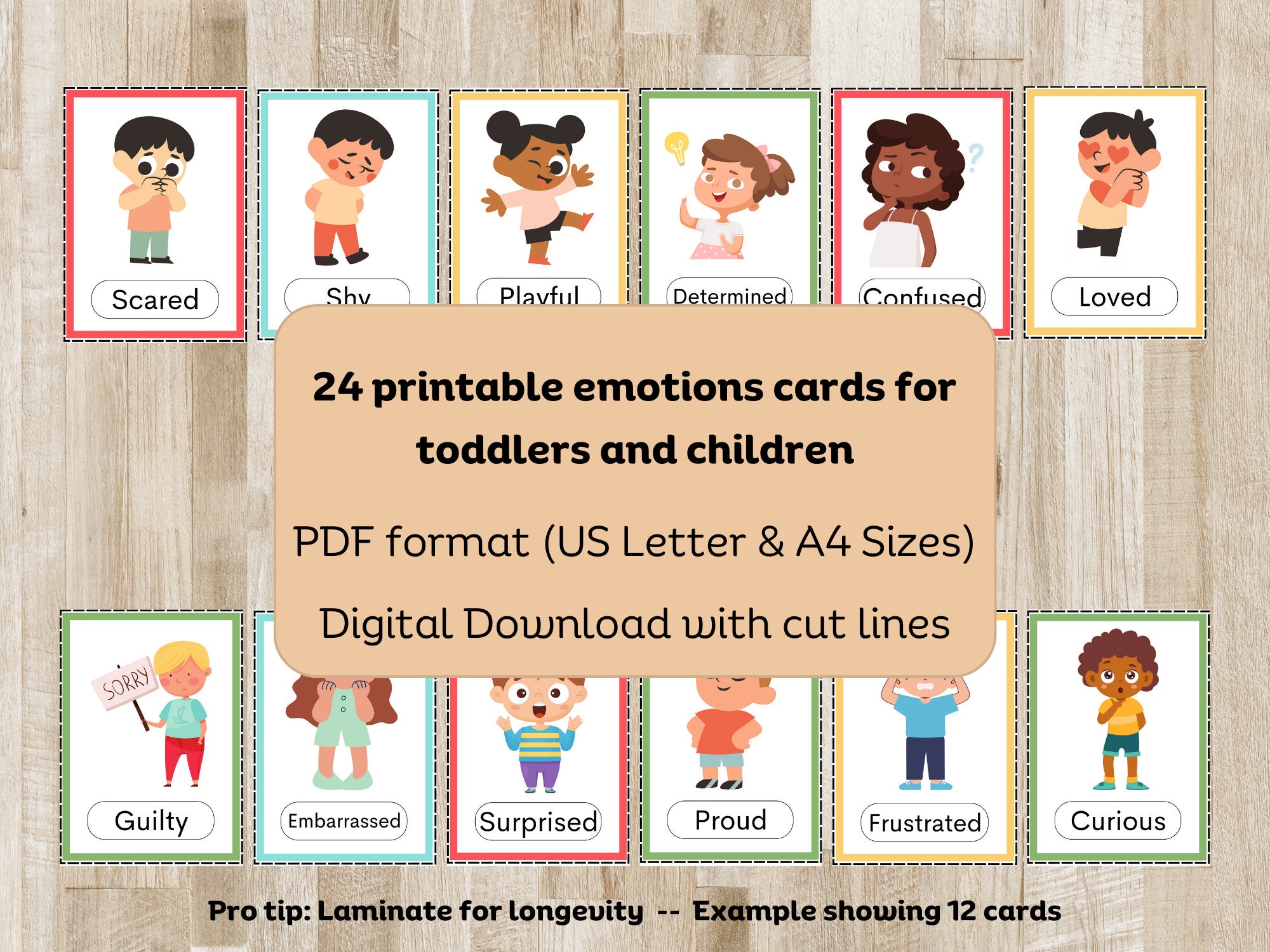 24 Printable Toddler Emotions Cards -- Digital Download -- Kids ...