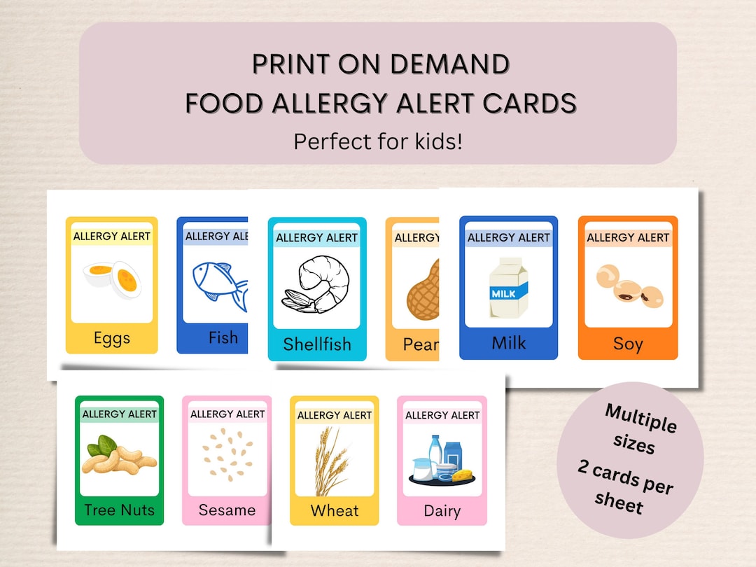 Printable Food Allergy Alert Cards Digital Download - Etsy Australia