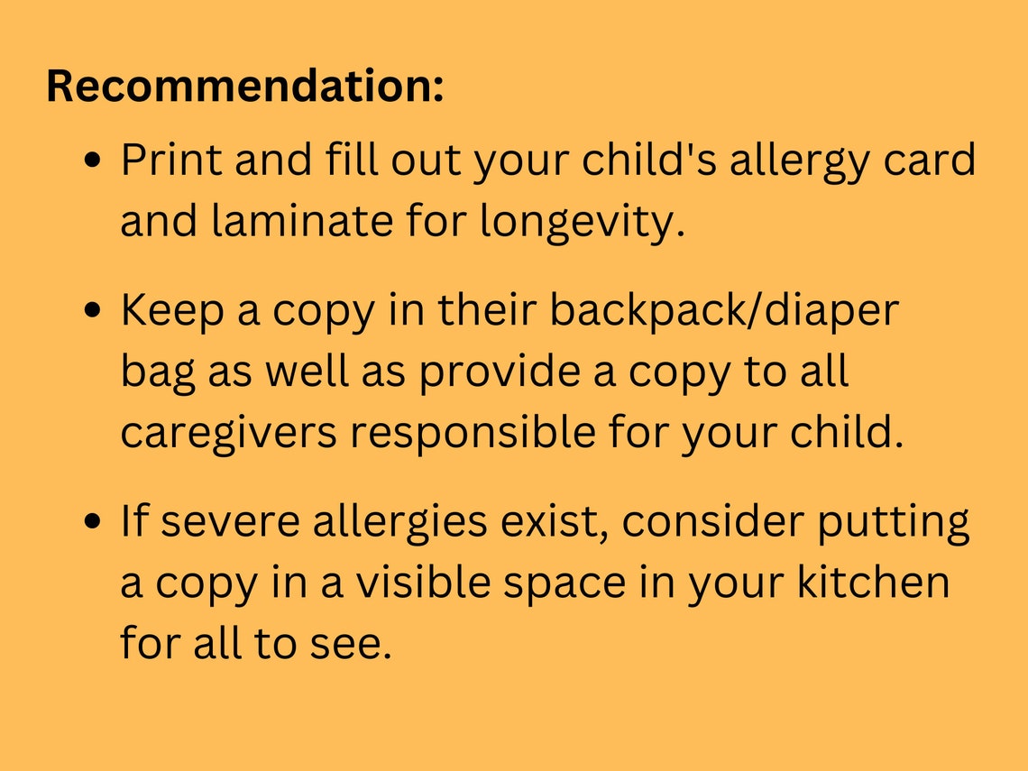 Food Allergy Alert Card - Digital Download - Printable Children Food ...