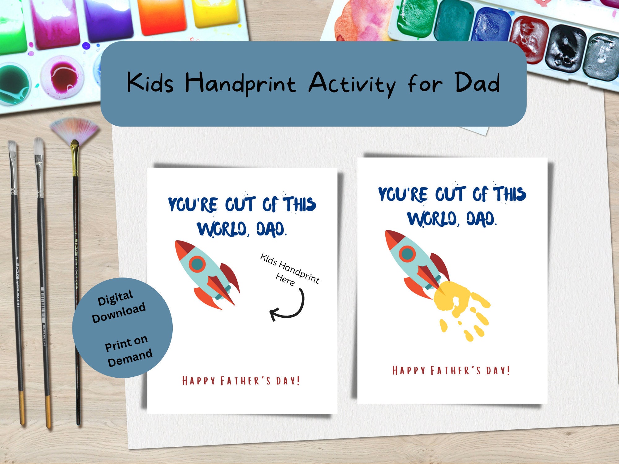 Father's Day Handprint - Printable Gift for Dad, Rocketship Handprint ...