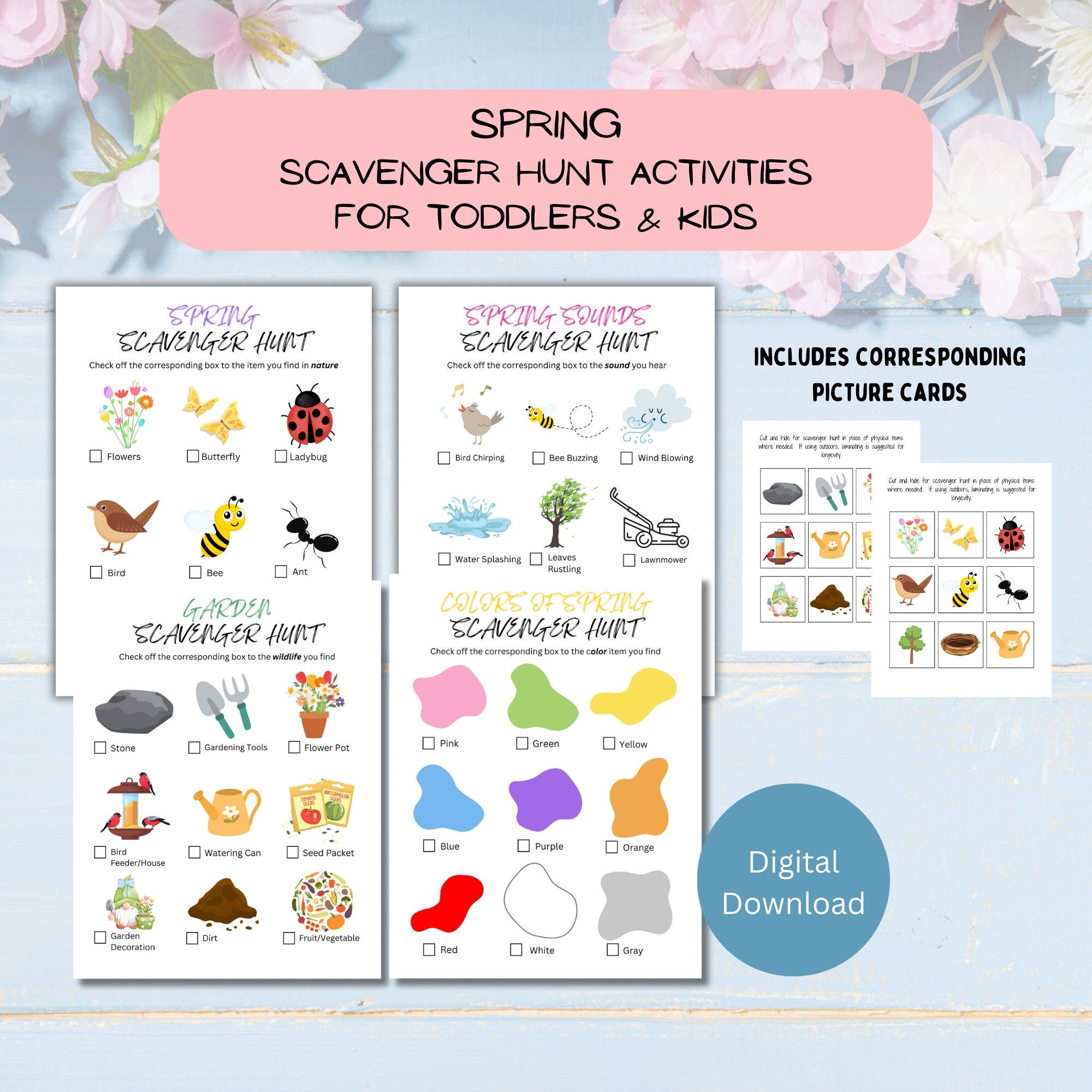 Spring Scavenger Hunt Activity Bundle for Toddlers and Kids Outdoor ...