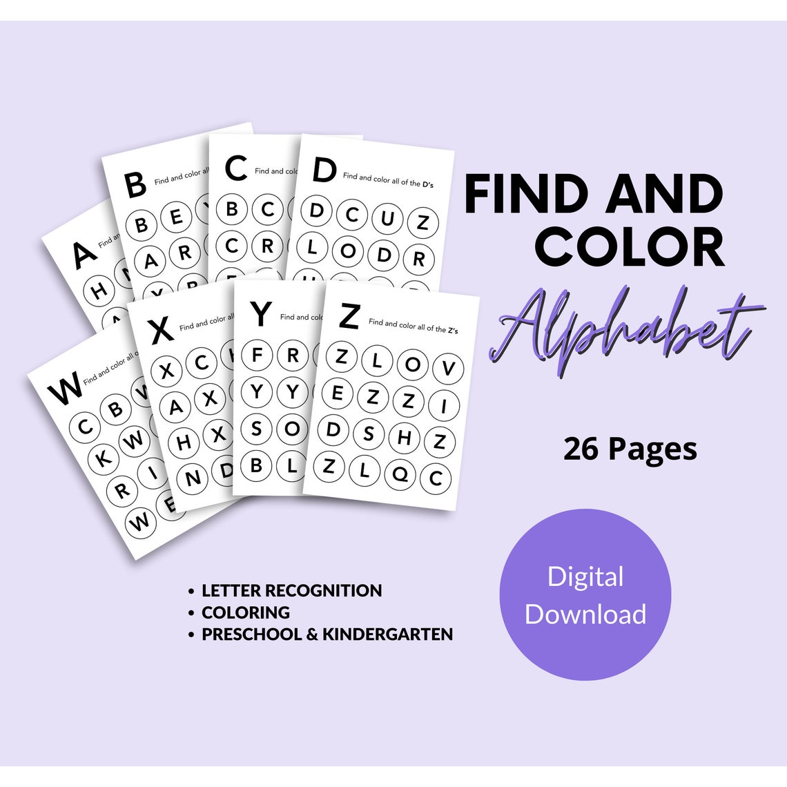 Alphabet Find & Color Activity Sheets | A-Z Learning Game for Kids ...