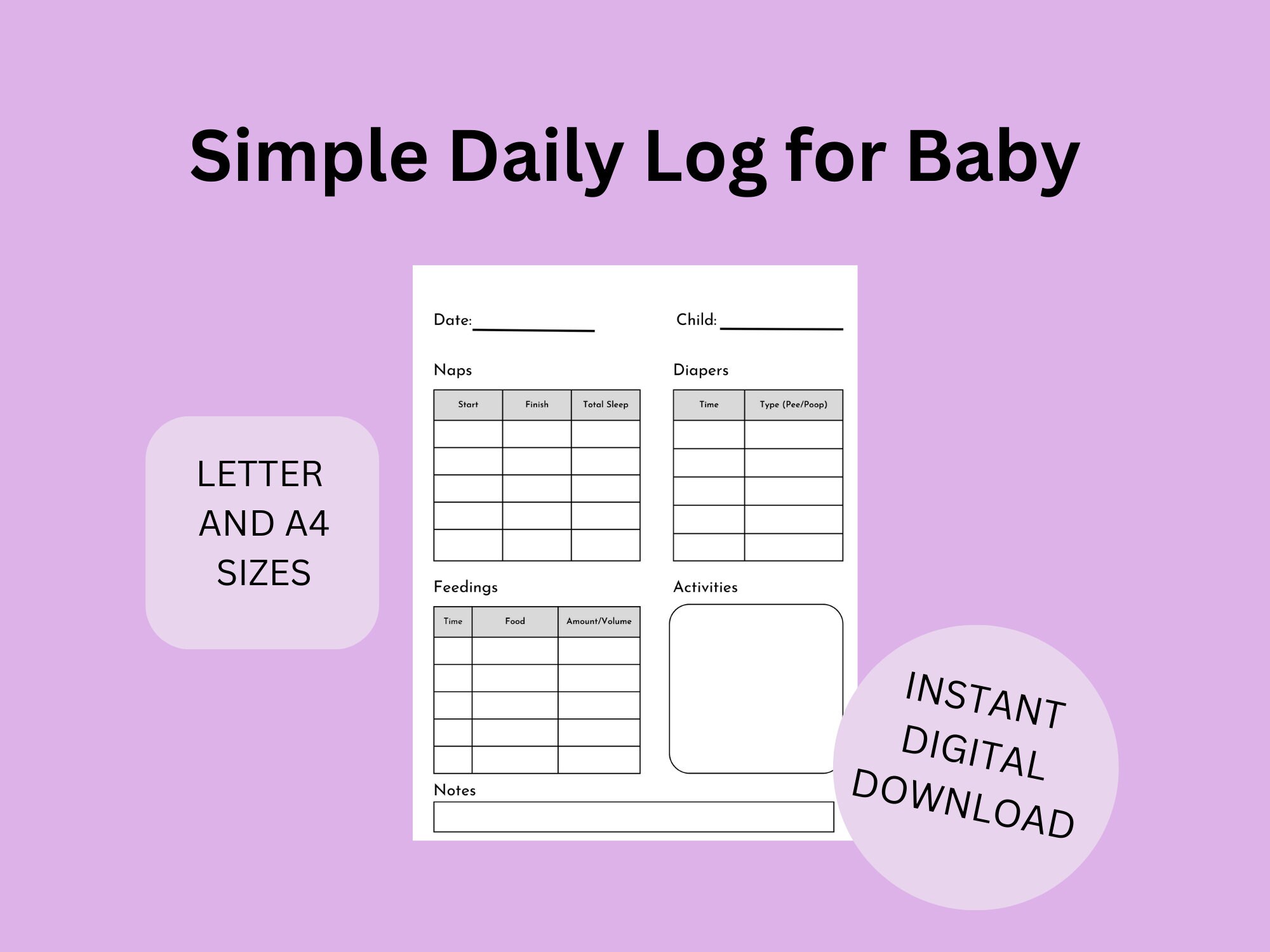 Simple Daily Log for Baby - Basic Daily Log for Baby - Tracker ...