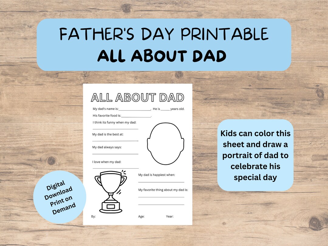 All About Dad Printable Father's Day Gift and Coloring - Etsy