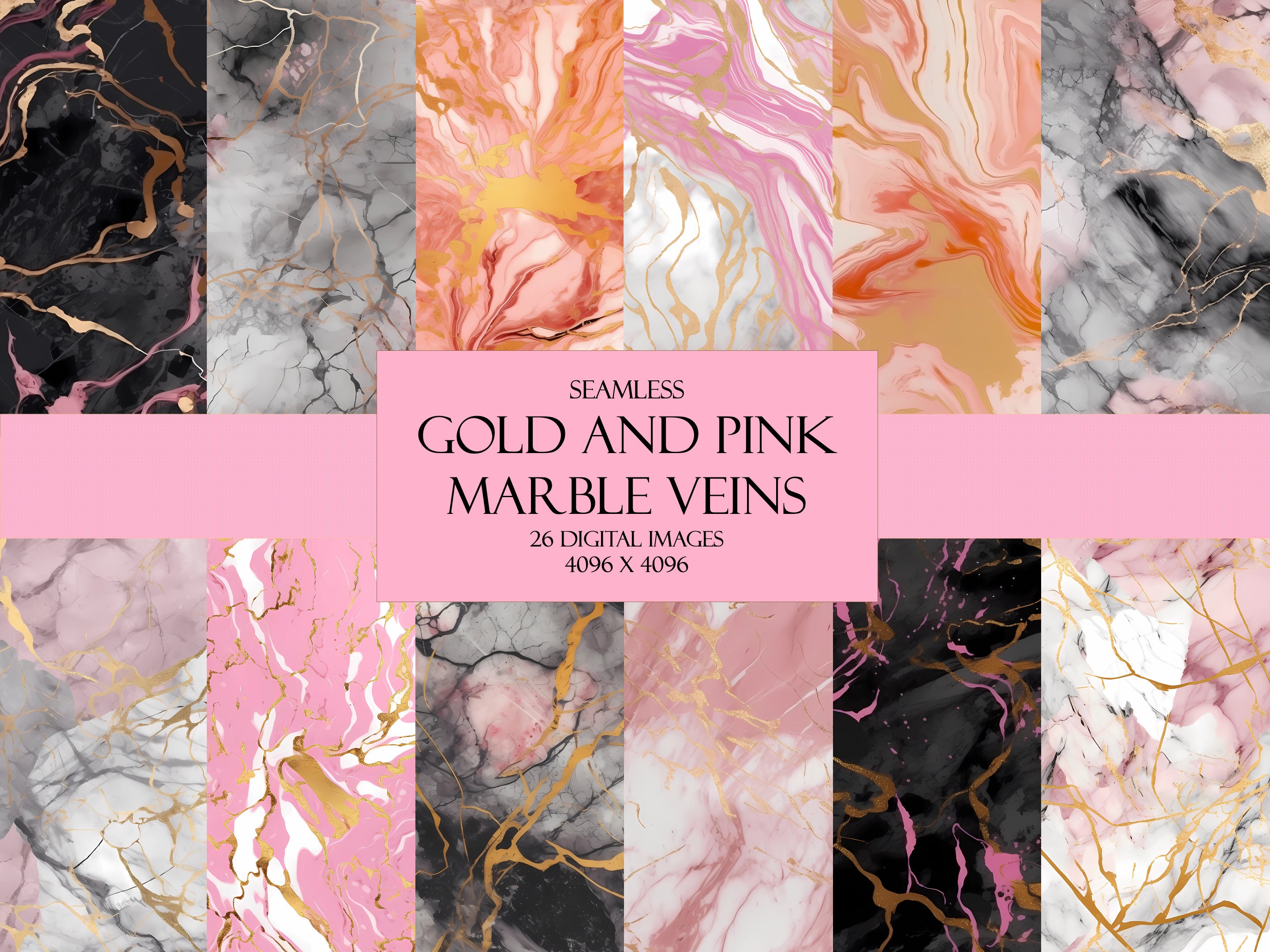 Gold and Pink Marble Tiles Seamless Repeating Pattern Digital Paper ...