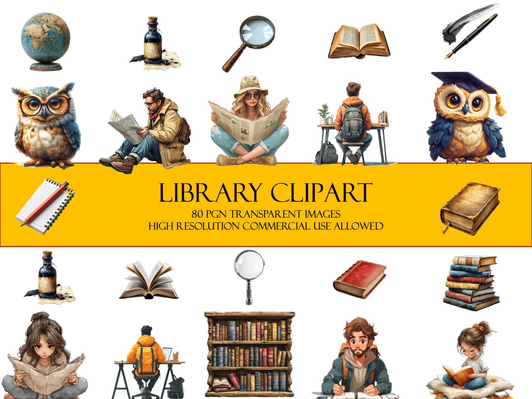 90 Library Clipart Charming Clipart Collection for Book Lovers PNG ...
