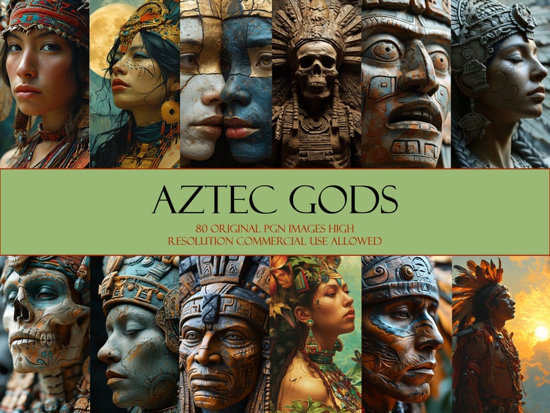 Aztec Gods Clipart Bundle: 80 PNG Mythological Illustrations ...