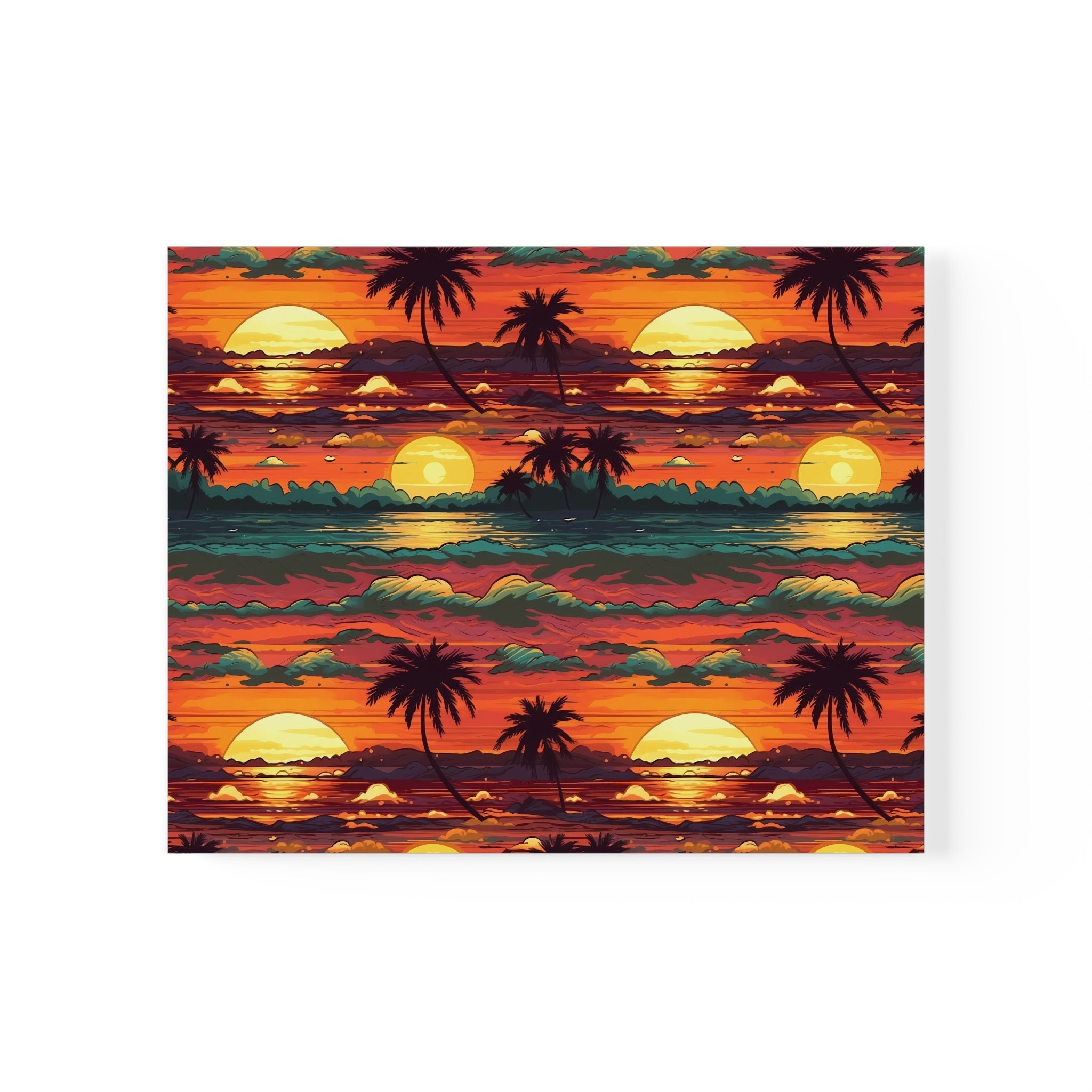 Tropical Beach Sunset Landscapes Seamless Repeating Pattern Digital ...