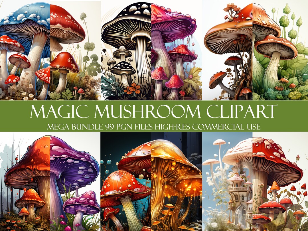 Mushroom Clipart MEGA BUNDLE: 100 PNG Nature Art Graphics (commercial ...