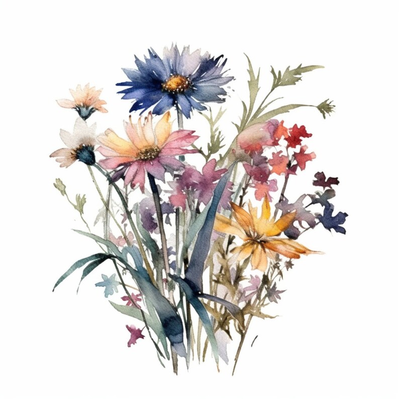 Watercolor Wildflower Clipart: Floral PNG Images, Commercial Use - Etsy