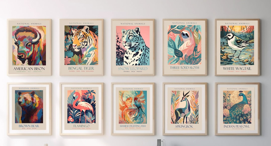 Animal Poster Digital Prints, Set of 10, Animal Wall Art, Animal ...