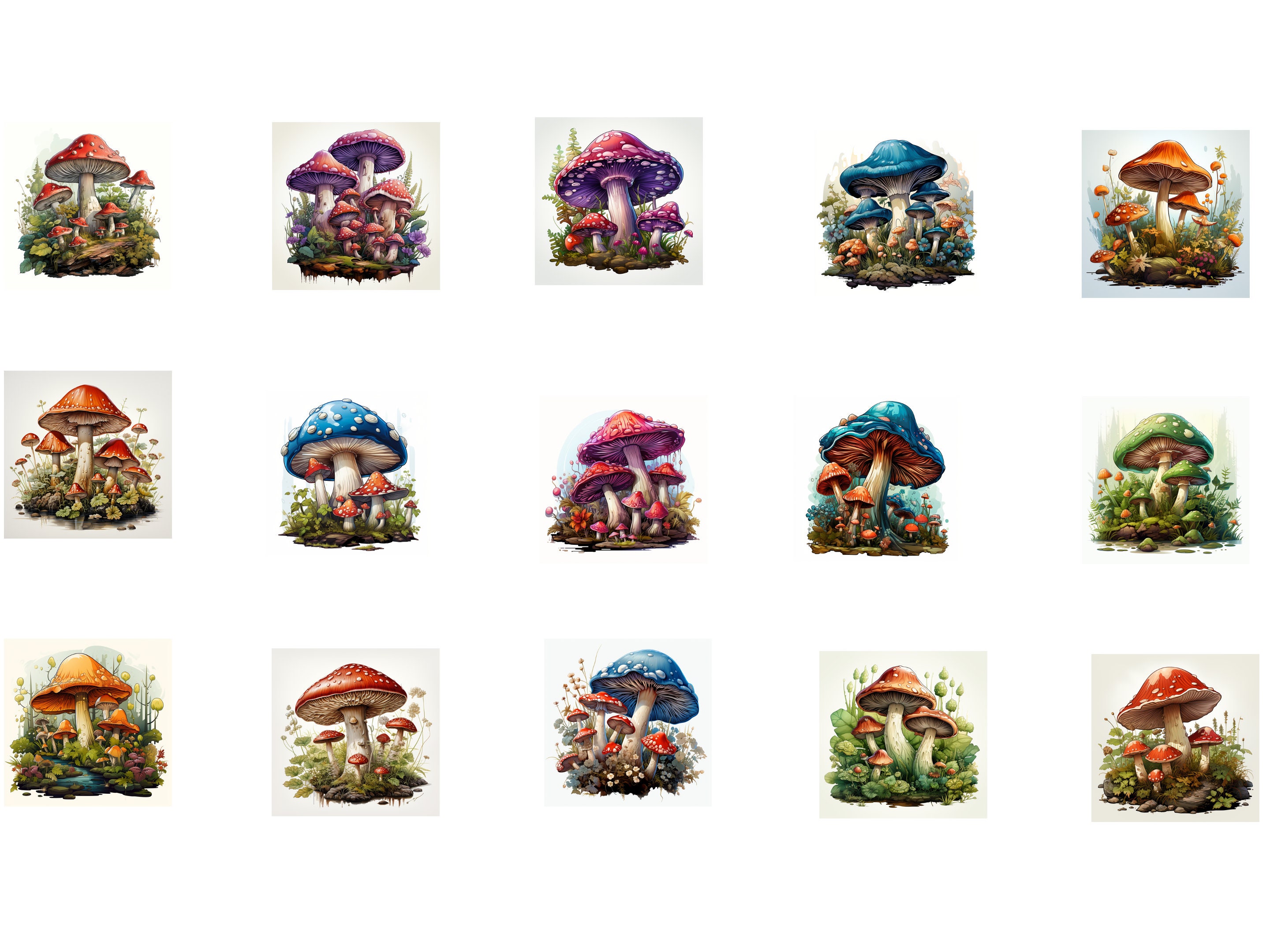 Mushroom Clipart MEGA BUNDLE: 100 PNG Nature Art Graphics (commercial ...