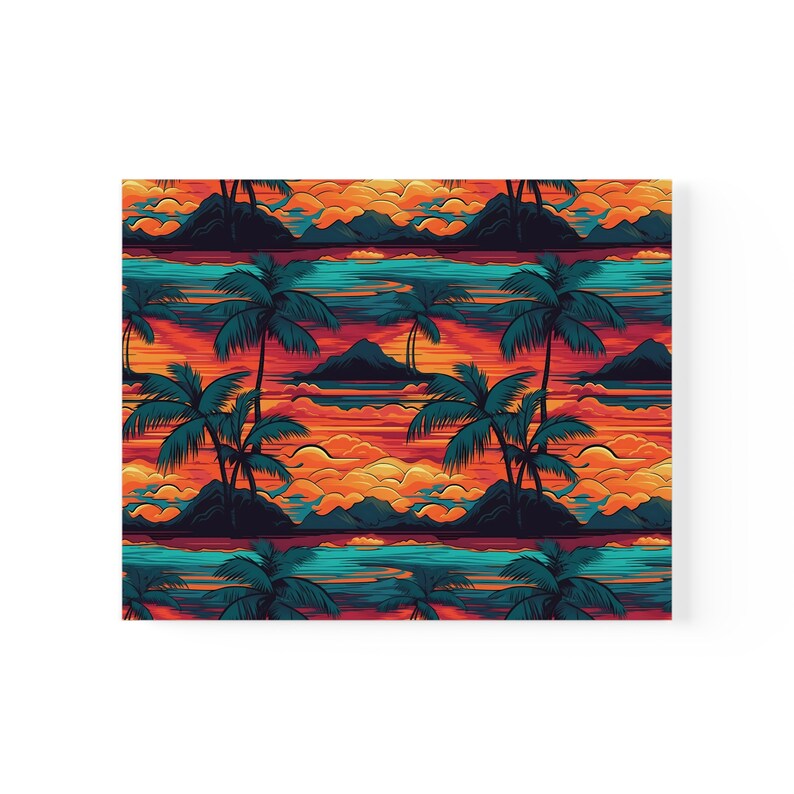 Tropical Beach Sunset Landscapes Seamless Repeating Pattern Digital ...