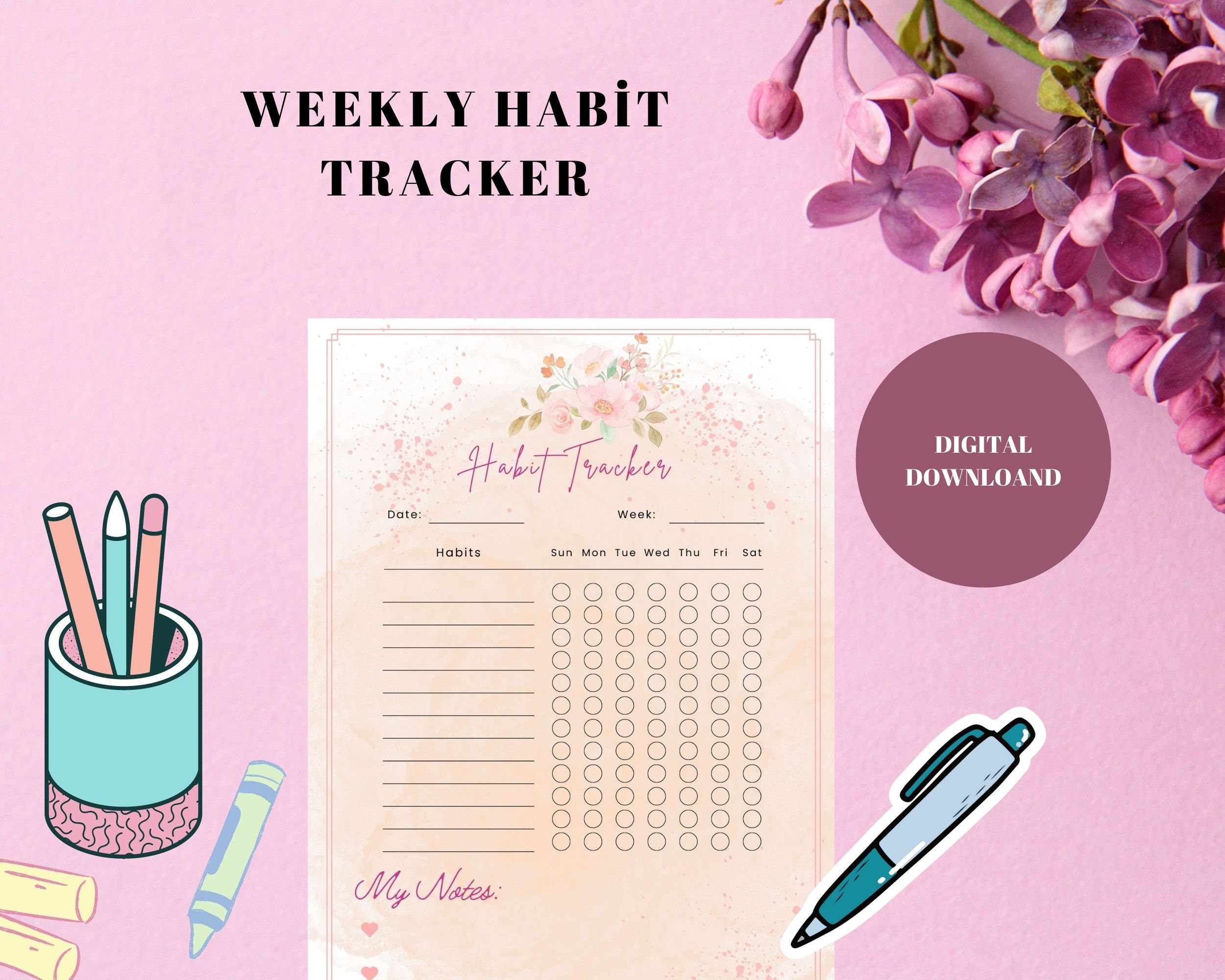 Weekly Habit Tracker Printable Planner, Habit Tracker Template, 7 Days ...