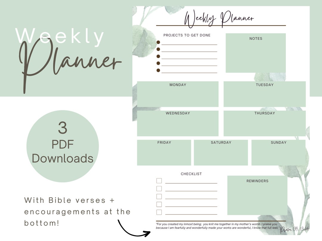 Weekly Bible Verse Planner - Encouragement + Organization - Etsy