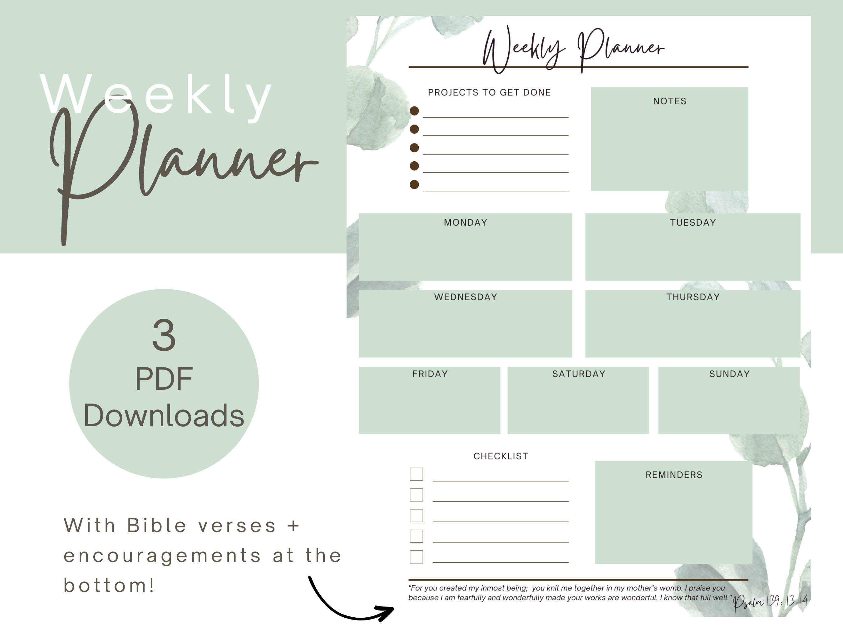 Weekly Bible Verse Planner Encouragement Organization - Etsy
