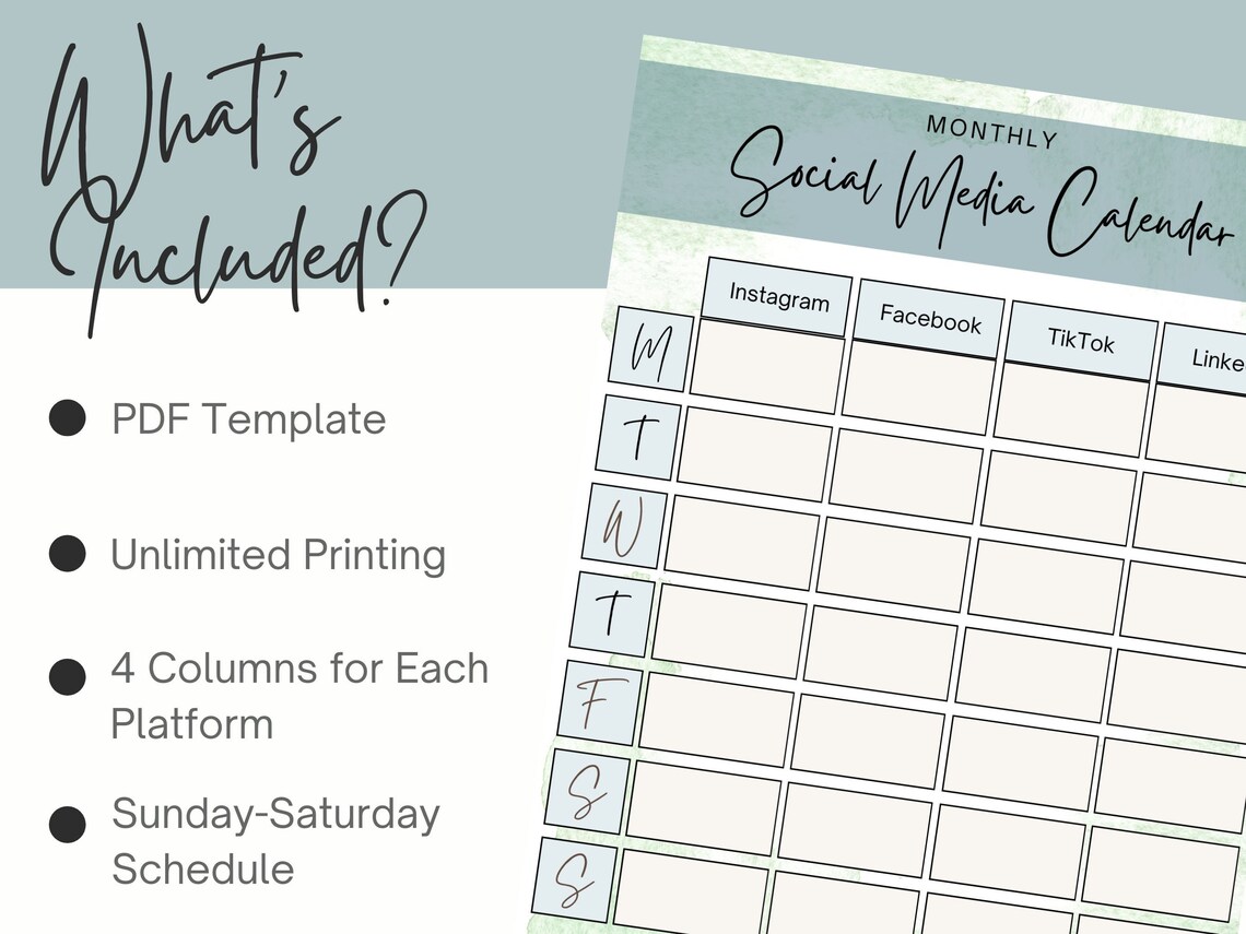 Printable Monthly Social Media Calendar - Etsy