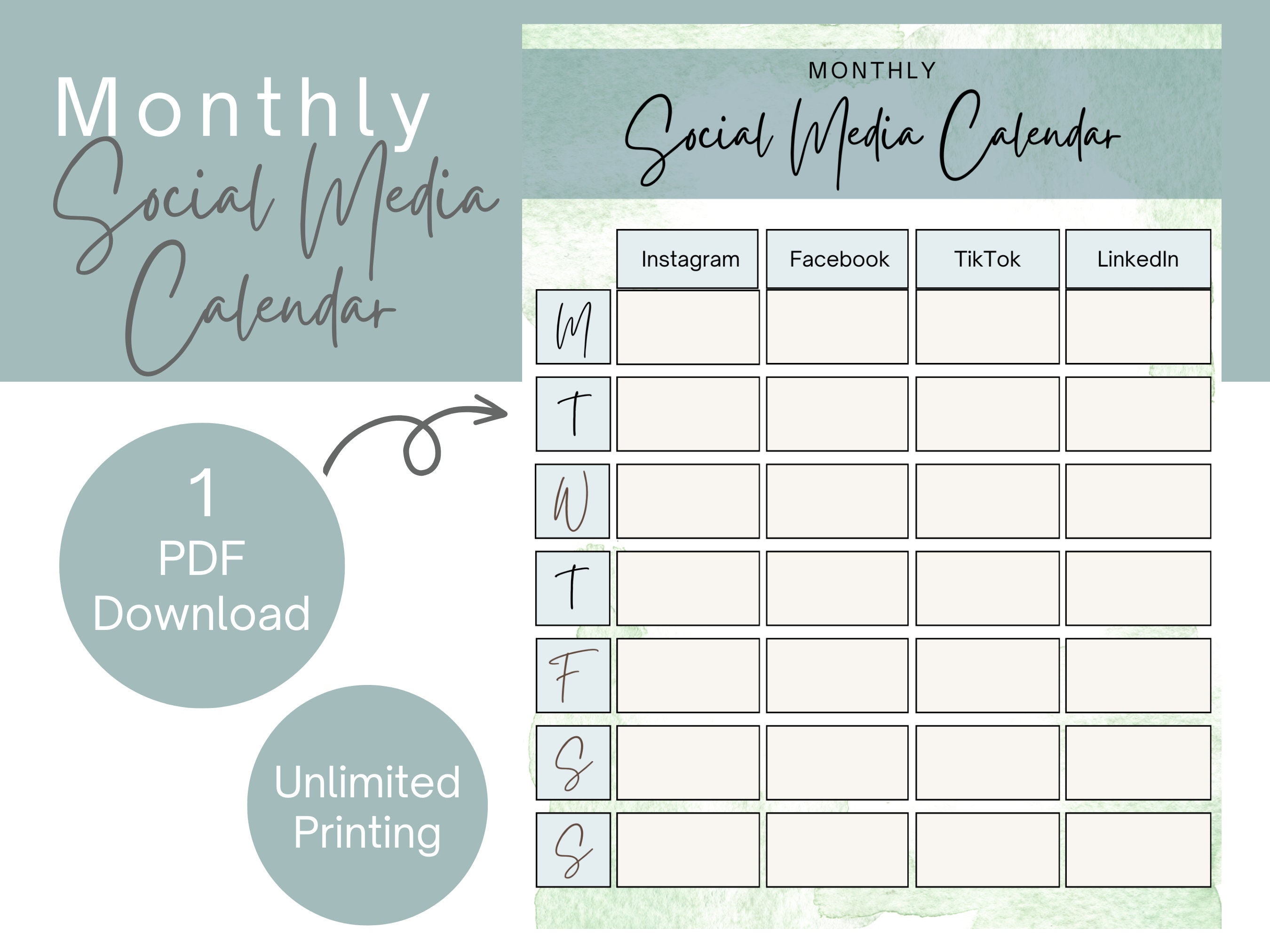 Printable Monthly Social Media Calendar - Etsy