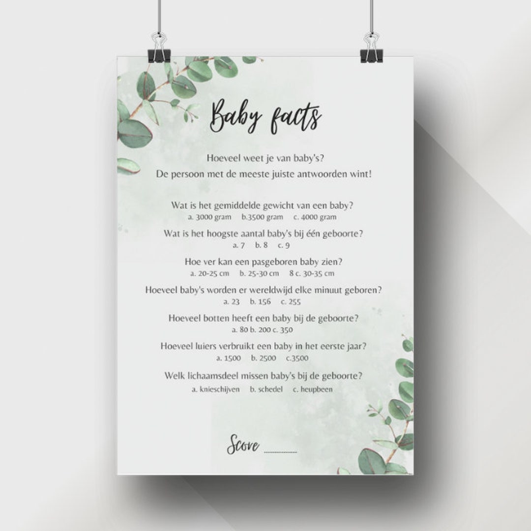 Baby Shower Card Baby Facts Baby Facts Game Baby Fill-in Card Guess and ...