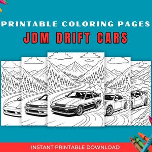 JDM Drift Car Coloring Pages – 5 Page Printable Bundle | Digital ...