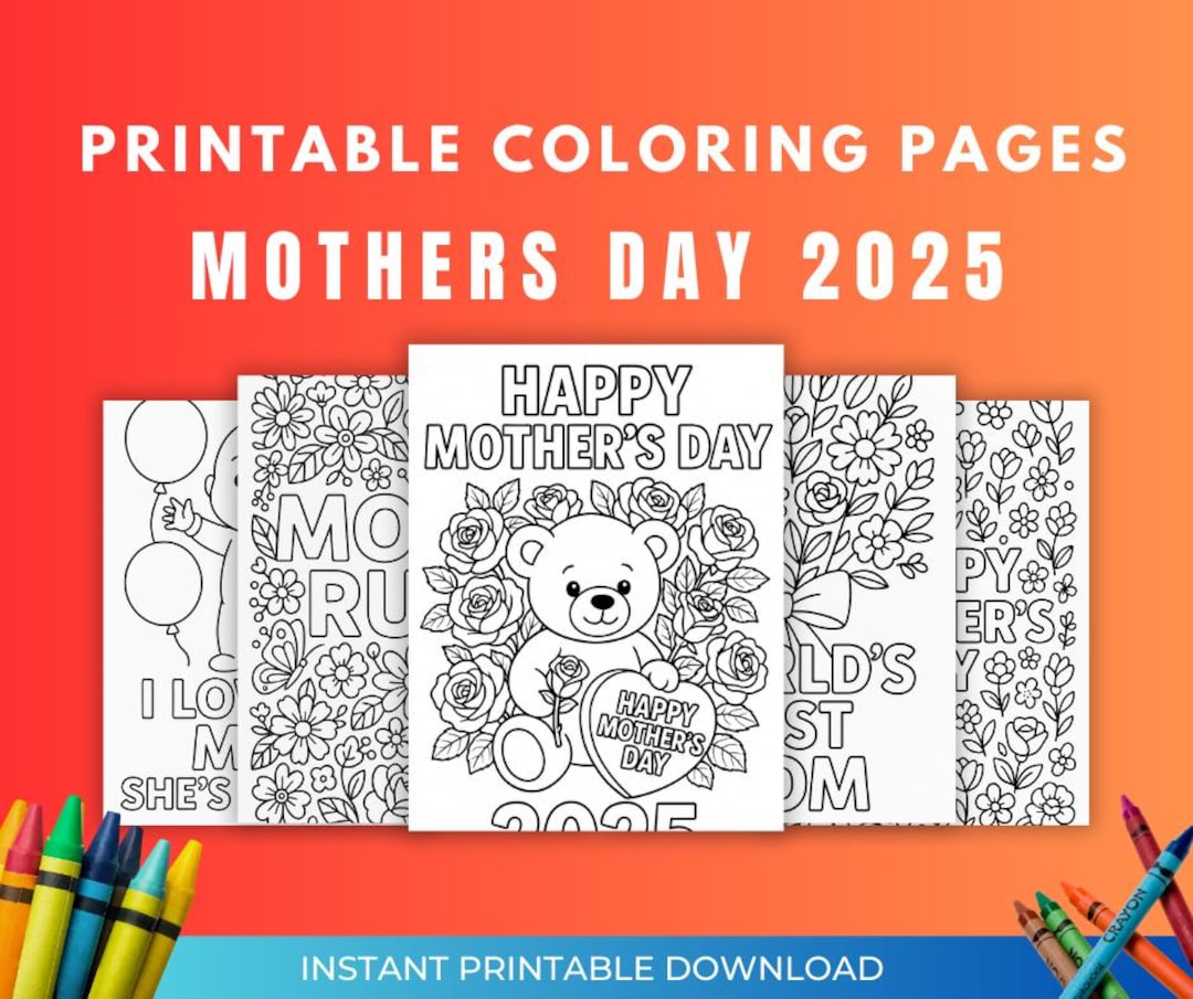 Mother's Day Coloring Pages Bundle of 5. Digital Download Cute Bears ...
