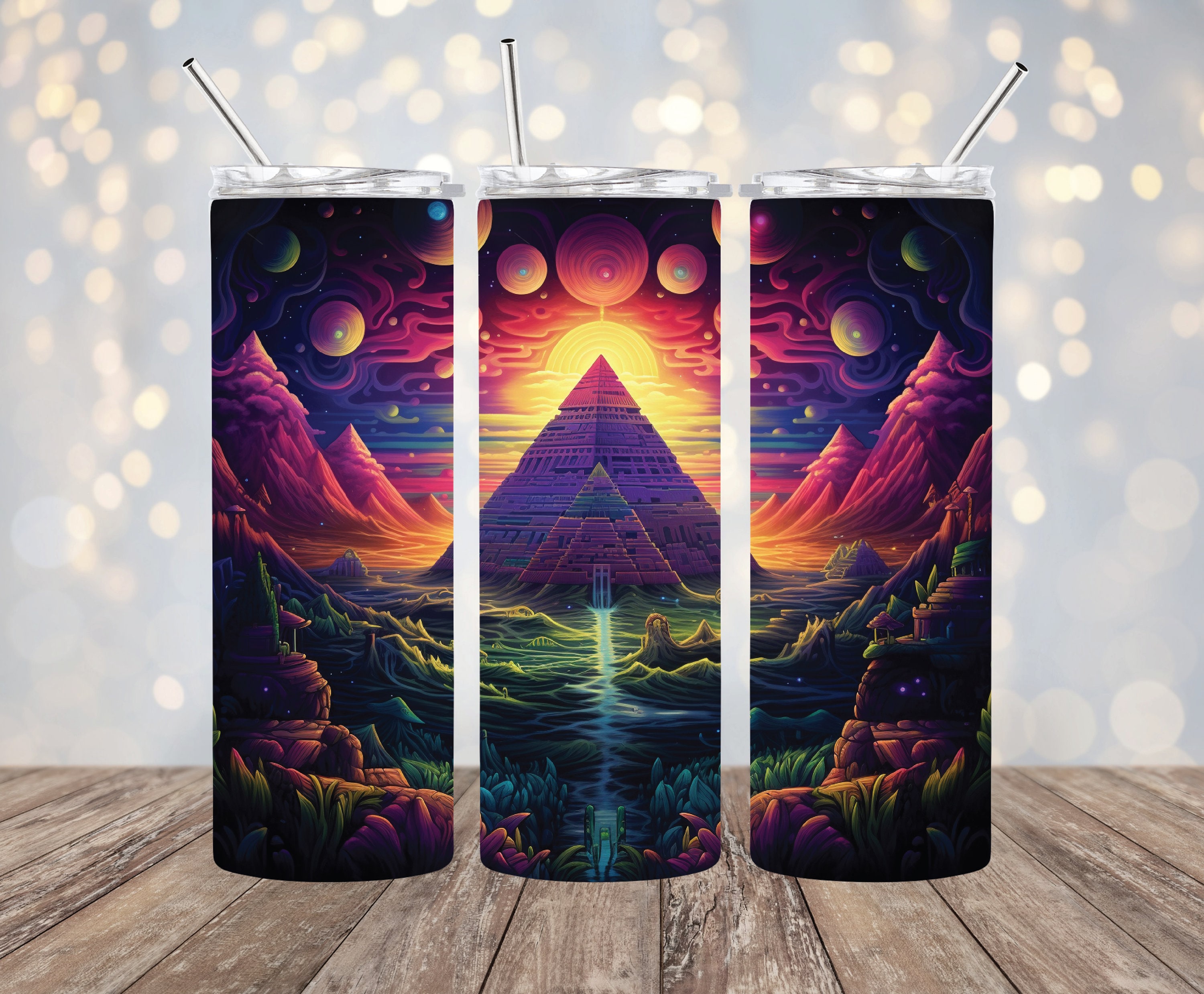 Psychedelic Pyramid 20 Oz Skinny Tumbler Sublimation Design, Straight ...