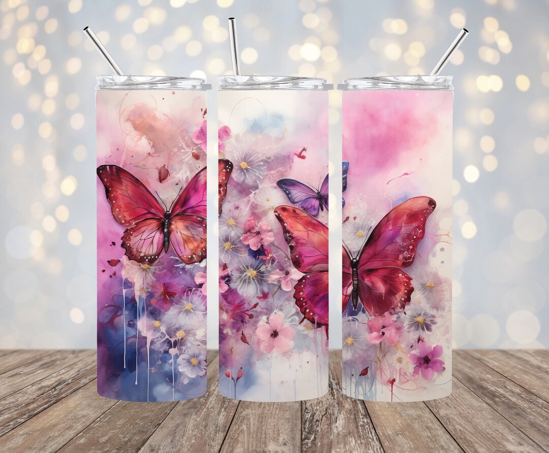 Mariposas Tinta de alcohol 20 oz Diseño de sublimación de vaso flaco ...