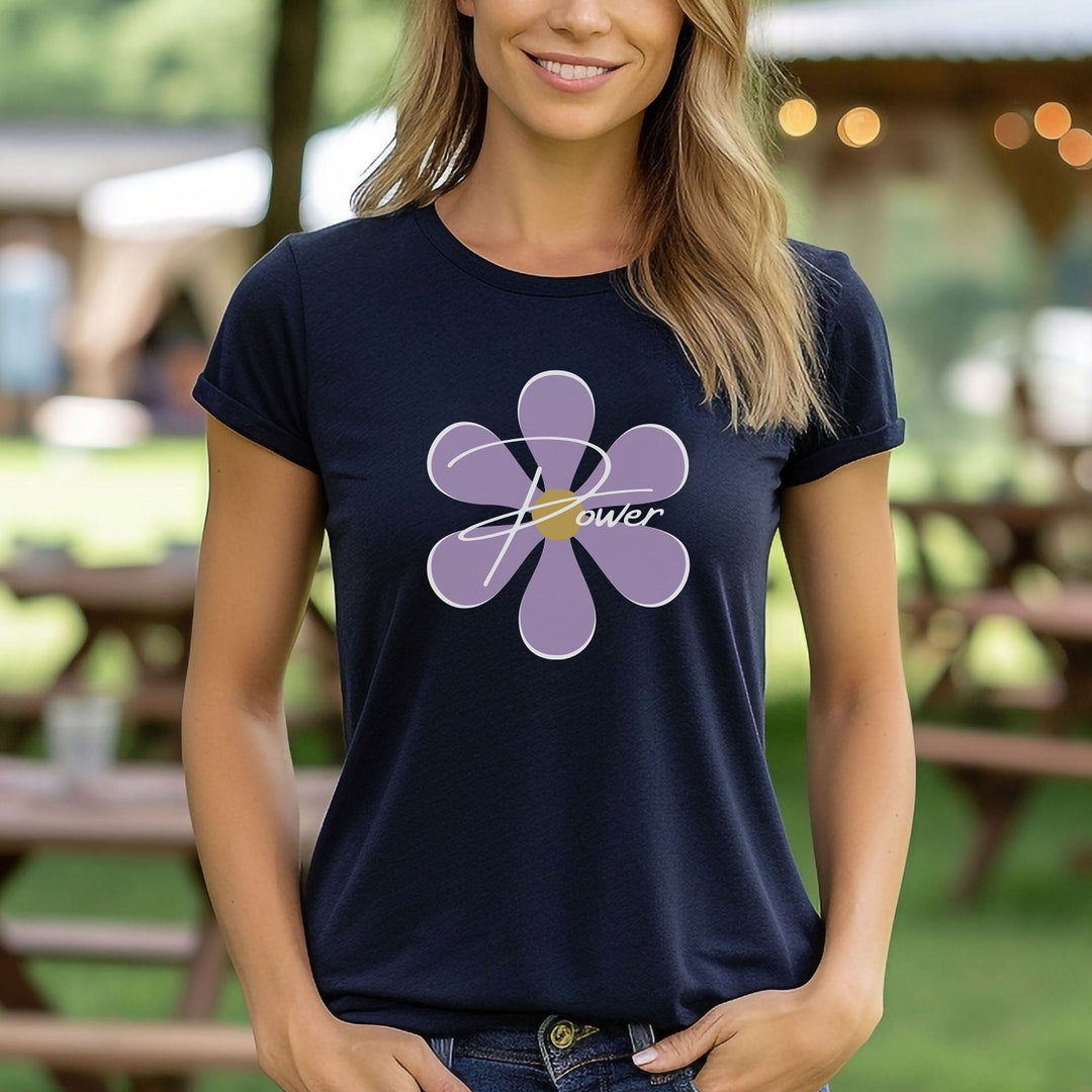 70's Retro Flower Power T-shirt, 60's Themed Trendy Purple Floral Shirt ...