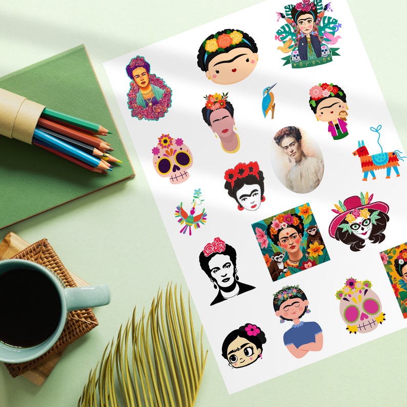 Frida-inspired Sticker Sheet, Printable PNG PDF Stickers, Fun Gift for ...